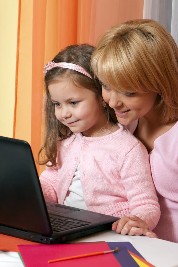 Picture of Mother and Child with Laptop Computer Stock Image - Image of ...