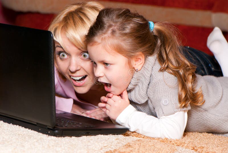 Picture of Mother and Child with Laptop Computer Stock Image - Image of ...