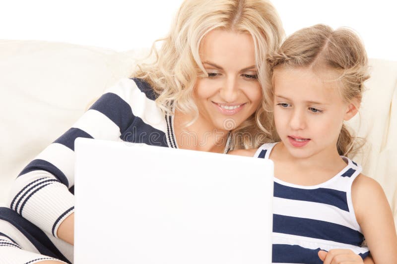 Happy Mother and Child with Laptop Computer Stock Image - Image of mama ...