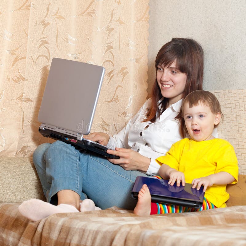 Mother and Baby with Laptop Stock Image - Image of play, relaxed: 10241903