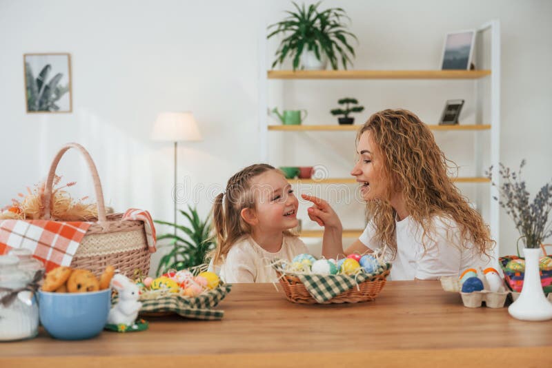 Standing Against Pink Background. Happy Mother and Daugher Celebrating ...
