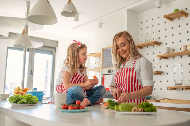 Happy Mother and Daughter Cooking Together Stock Image - Image of ...
