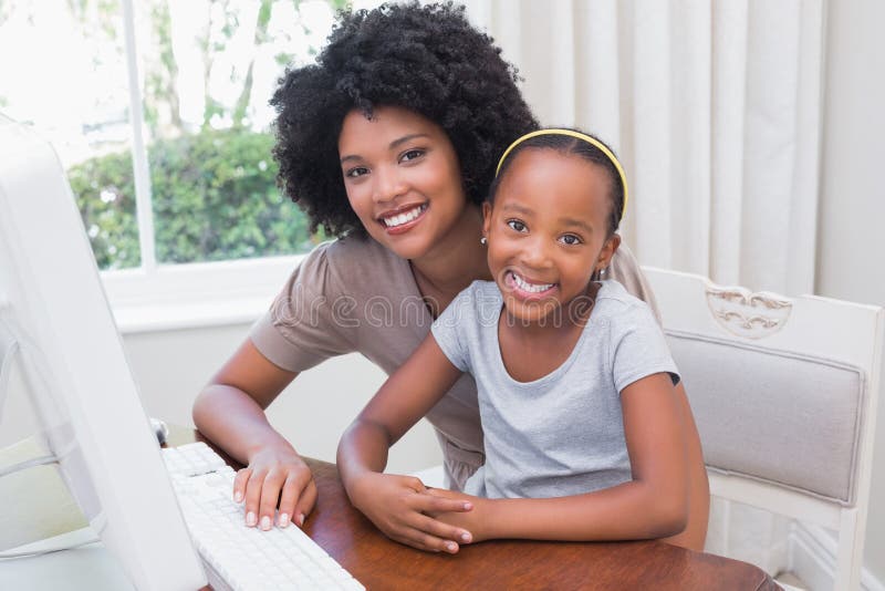 Happy Mother and Daughter Using the Computer Stock Image - Image of ...