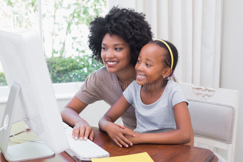 Happy Mother and Daughter Using the Computer Stock Image - Image of ...