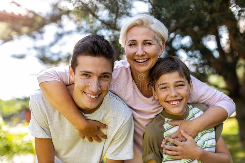 Happy Mother with Her Two Sons Stock Image - Image of love, child ...