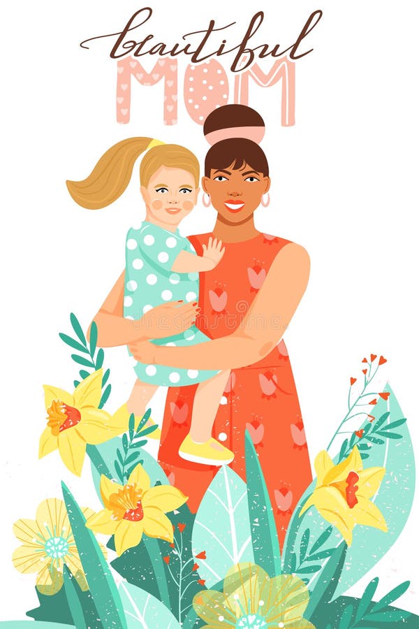 Happy Mother’s Day Greeting Card Beautiful Mother With Daughter