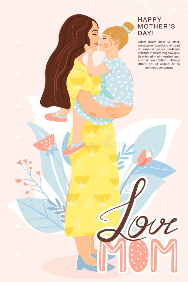 Happy Mother’s Day Greeting Card Beautiful Mother With Daughter