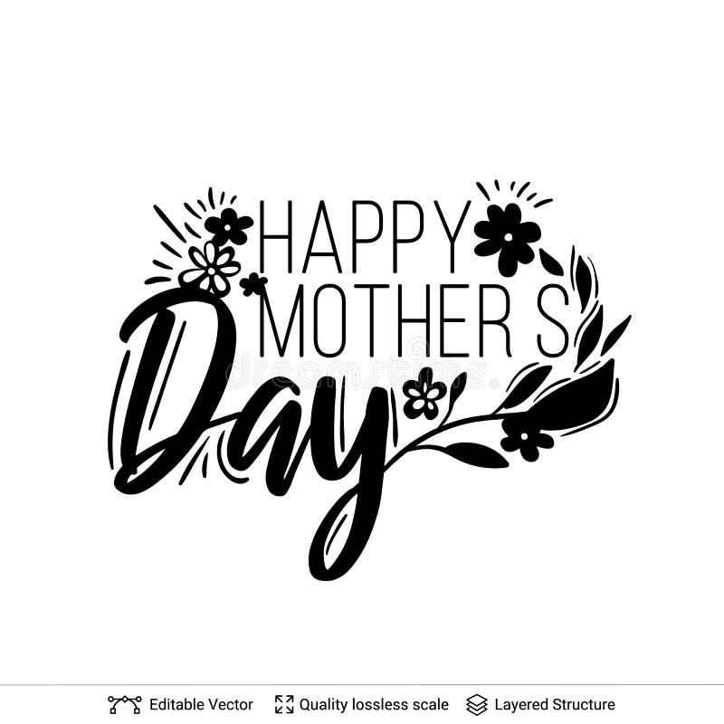 Happy Mother`s Day Greeting Text Black on White. Stock Vector ...