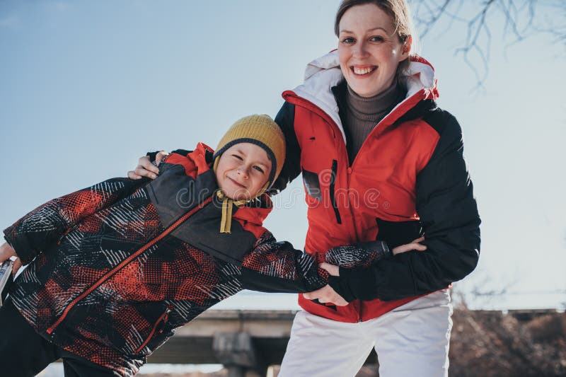 Mother and Son Having Fun in the Fresh Air at Winter Stock Image ...