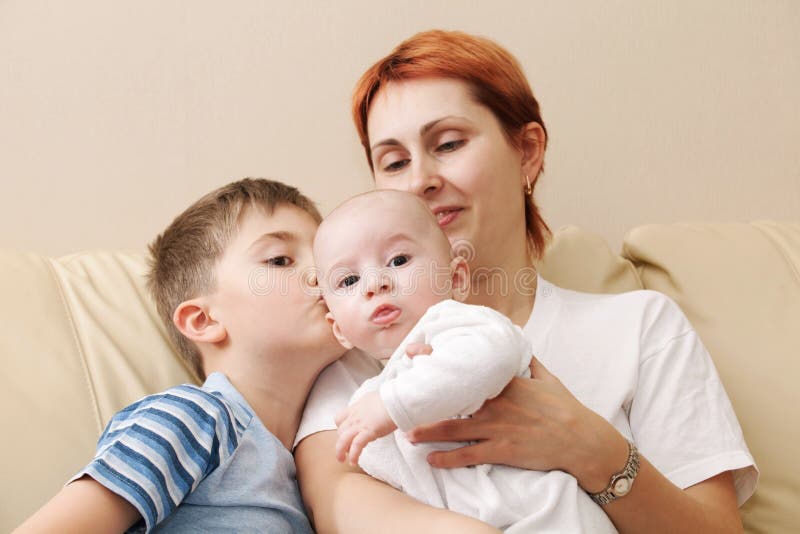 Happy Mother with Two Children. Stock Photo - Image of happiness ...