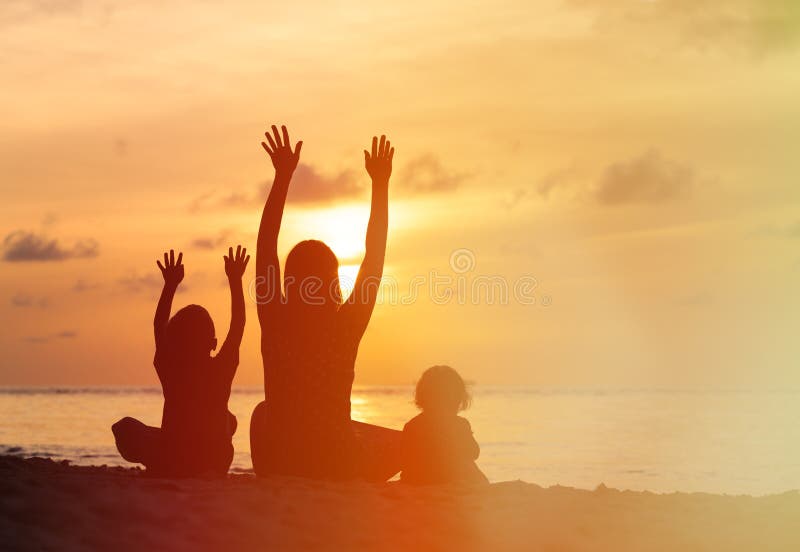 Happy Mother with Two Kids Having Fun at Sunset Stock Photo - Image of ...