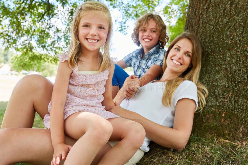 Happy Mother and Two Kids in the Summer Stock Image - Image of people ...