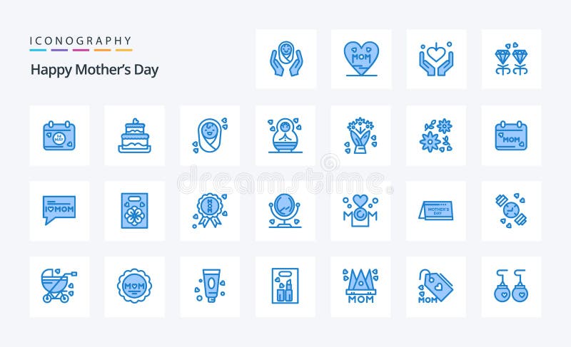 25 Happy Mothers Day Blue Icon Pack Stock Vector - Illustration of ...