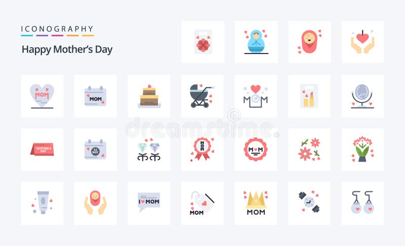 25 Happy Mothers Day Flat Color Icon Pack Stock Vector - Illustration ...