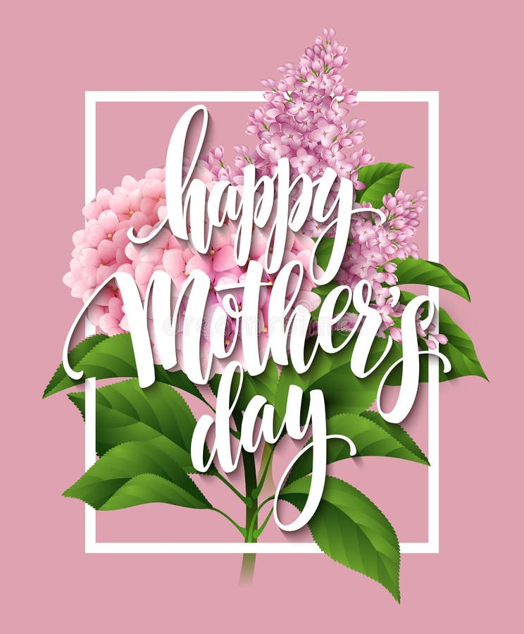 Happy Mothers Day Lettering Greeting Card With Lowers Stock Vector