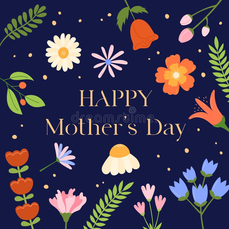 Happy Mothers Day Vector Illustration Square Greeting Card Cute