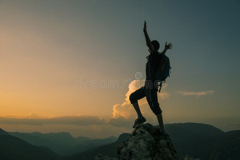 Happy Mountain Climbers on Summit Stock Image - Image of natural ...