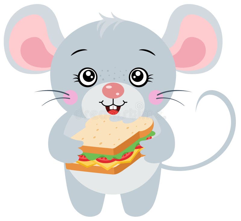 Happy Mouse Eating a Sandwich Stock Illustration - Illustration of ...