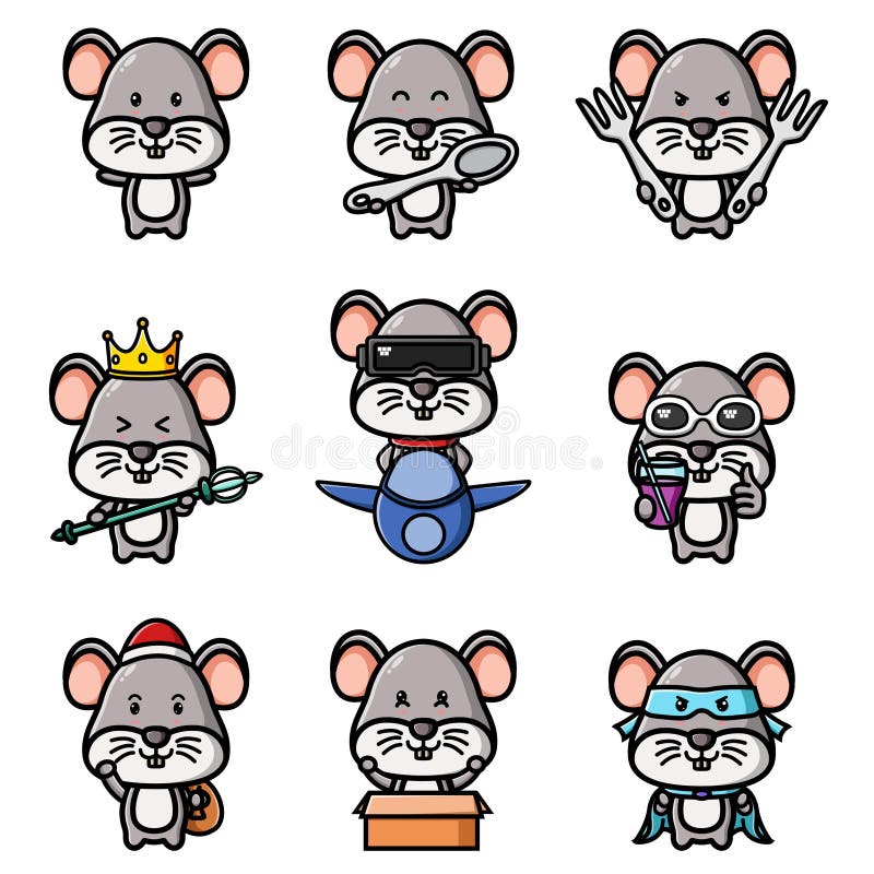 The Happy Mouse of the Mascot Bundle Set Stock Vector - Illustration of ...