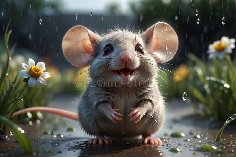 Happy Mouse in the Rain on a Summer Day Stock Photo - Image of cartoon ...