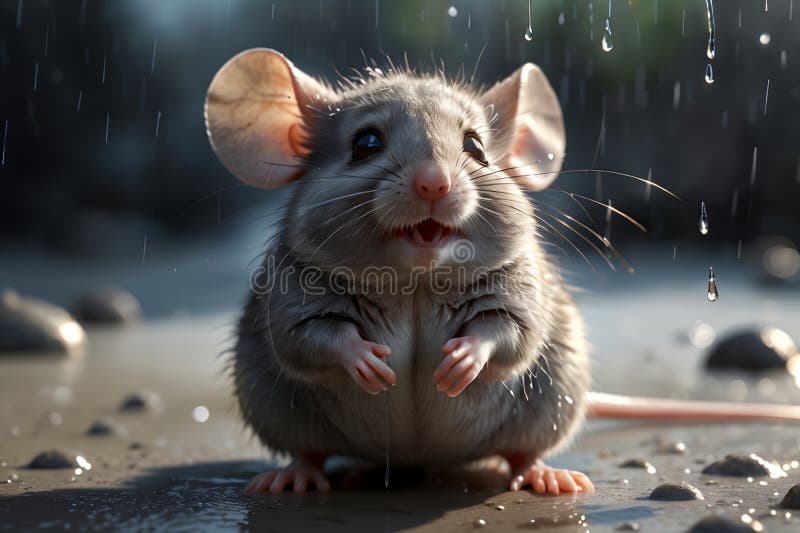 Happy Mouse in the Rain on a Summer Day Stock Photo - Image of little ...