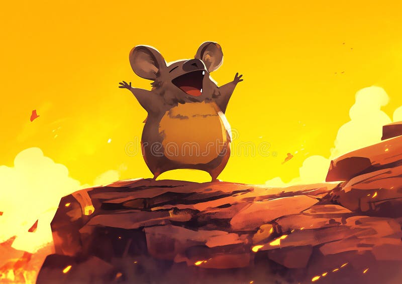 Happy Mouse Screaming on the Rock. Animal Art Stock Illustration ...