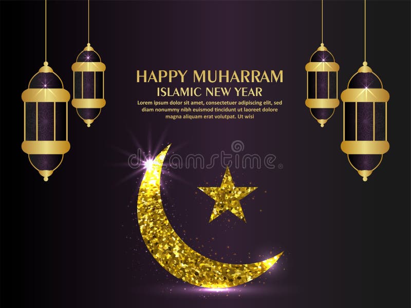 Happy Muharram Islamic New Year with Golden Moon and Lantern Stock ...