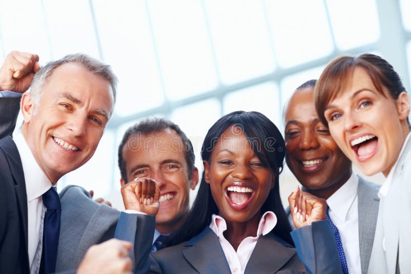 Happy Multi Ethnic Business People Enjoying Success Closeup Portrait