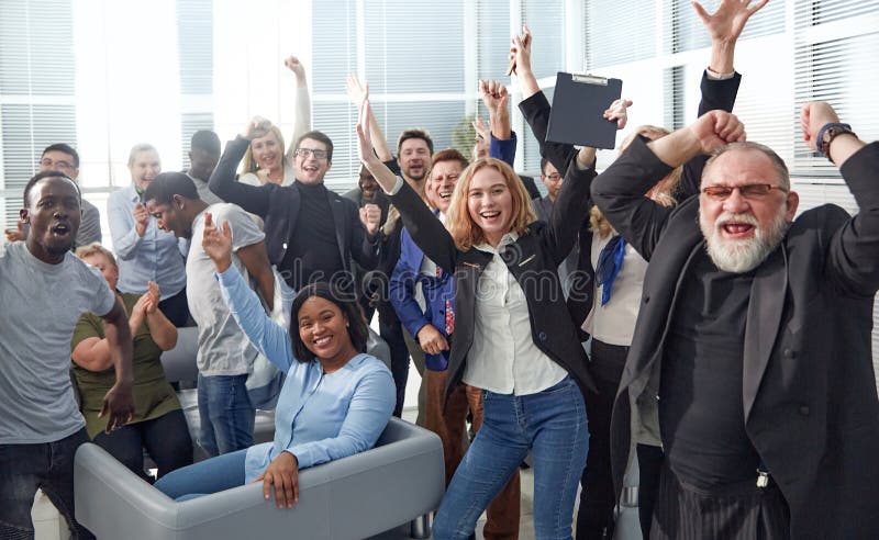 Happy Multi Ethnic Co-workers Celebrating a Victory Stock Photo - Image ...