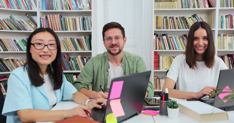 Happy Multi Ethnic College Students Smiling Look at Camera, Posing in ...