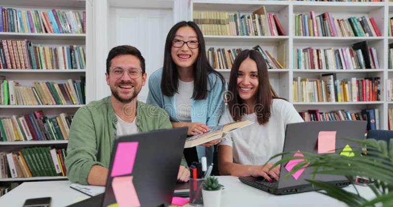 Happy Multi Ethnic College Students Smiling Look at Camera, Posing in ...