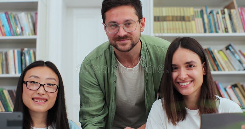 Happy Multi Ethnic College Students Smiling Look at Camera, Posing in ...