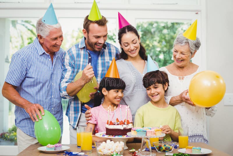 Happy Multi Generation Family during Birthday Party Stock Photo - Image ...