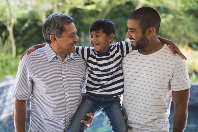 Happy Multi-generation Family Standing at Porch Stock Photo - Image of ...