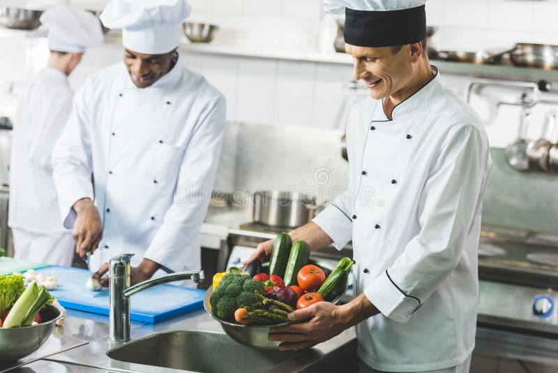 Happy Multicultural Chefs Working Stock Photo - Image of nutrition ...