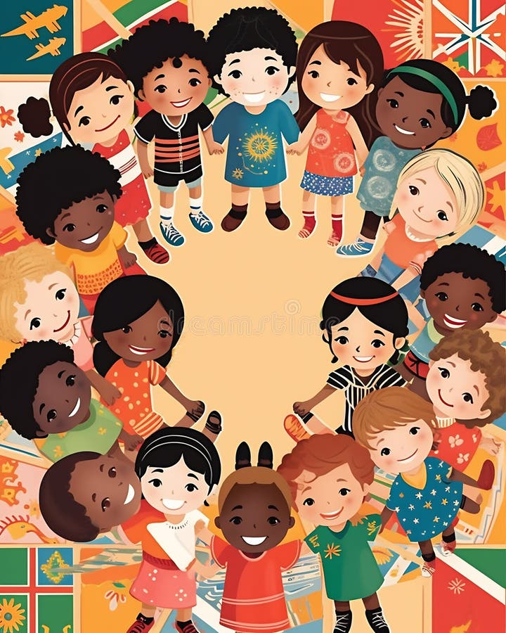 Happy Multicultural Children Together Inclusive and Harmonious Stock ...