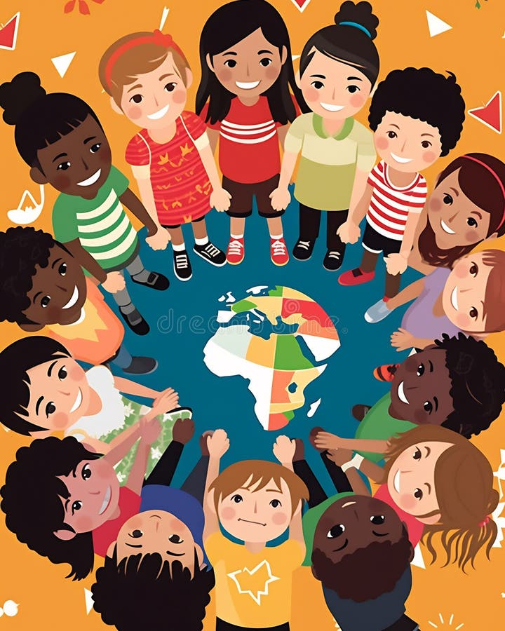 Happy Multicultural Children Together in Unity Stock Illustration ...