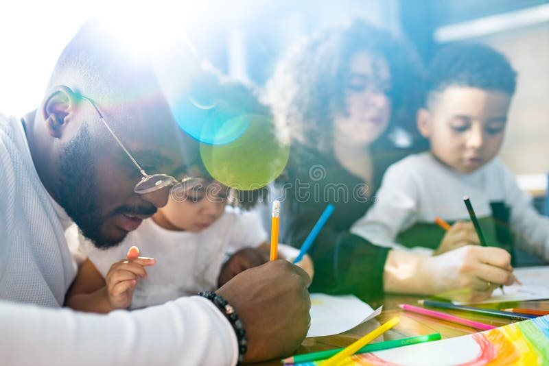 Happy Multicultural Four People Education Drawing a Rainbow , Emotional ...