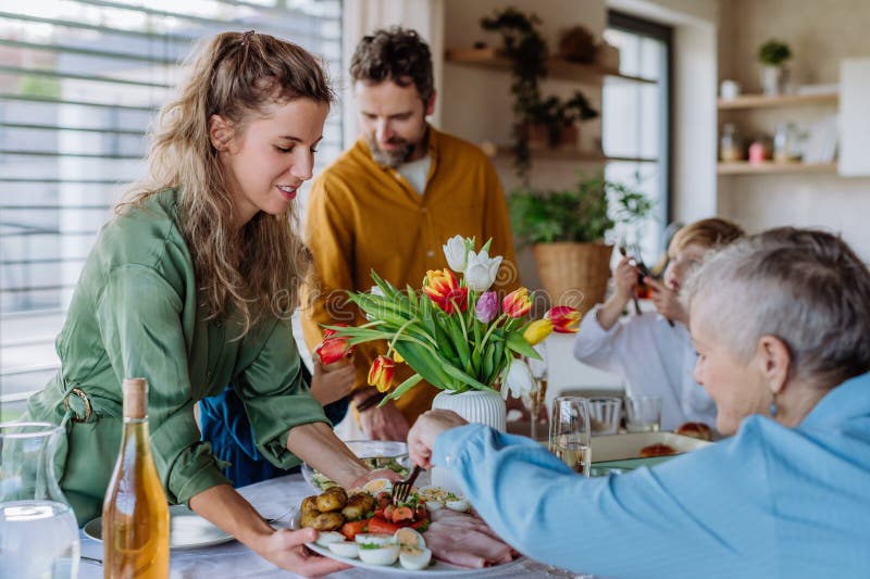 Happy Multigenertional Family Having Easter Dinner Together. Stock ...