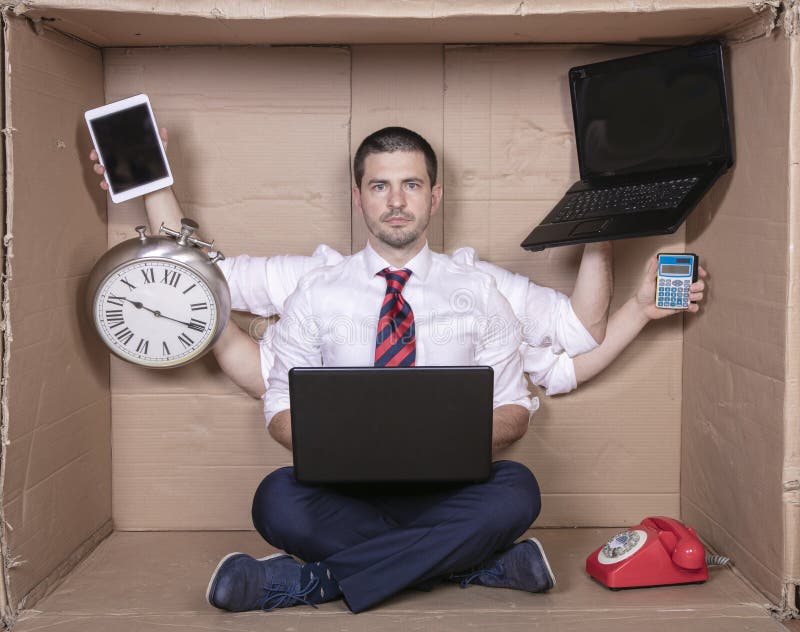 Happy Multitasking Businessman Ready for New Challenges at Work Stock ...