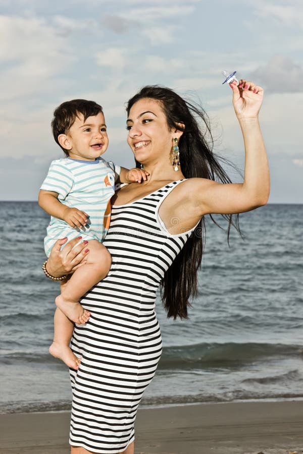 Happy Mum with Her Son at the Beach Stock Photo - Image of outdoor ...