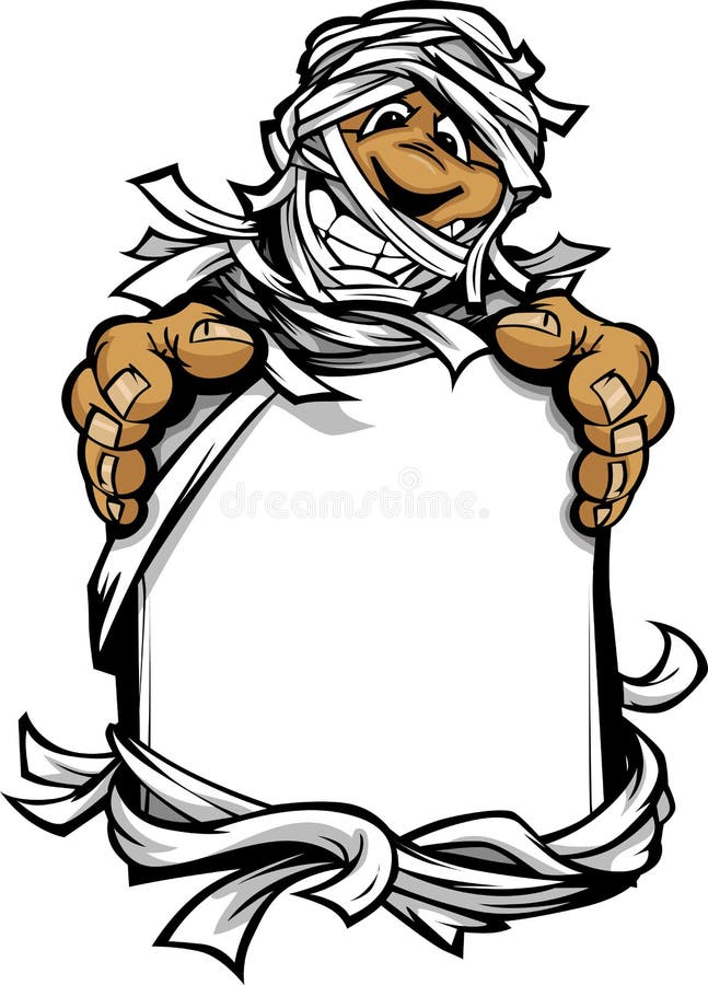Happy Mummy Halloween Monster Holding Sign Stock Vector - Illustration ...