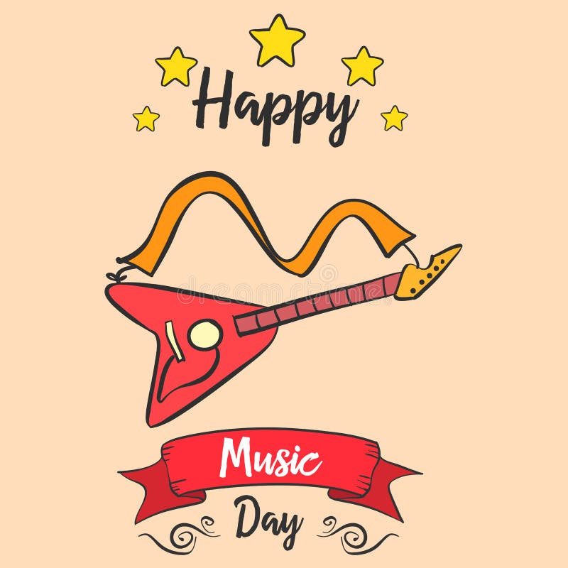Happy Music Day Card with Guitar Stock Vector - Illustration of piano ...