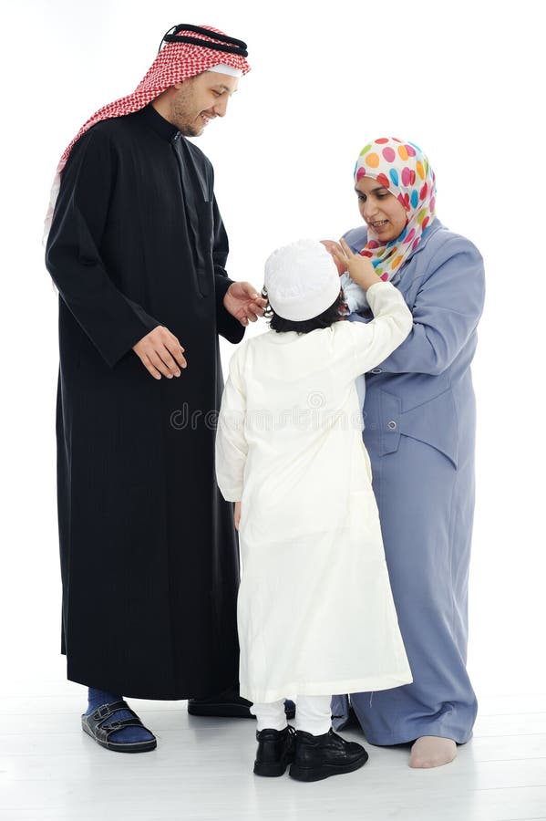 Happy Muslim family stock image. Image of east, head - 24917213