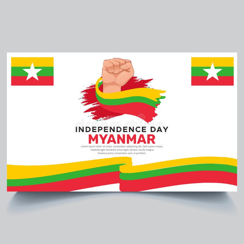 Happy Myanmar Independence Day Banner and Hand Flag Design Stock Vector ...
