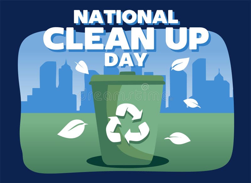 Happy National Cleanup Day with a Trash Can Stock Vector - Illustration ...