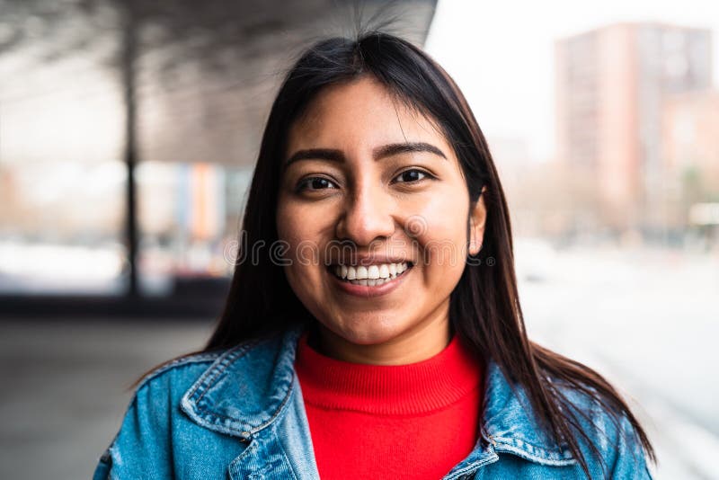 Happy Native American Young Woman Smiling in Camera Stock Photo - Image ...