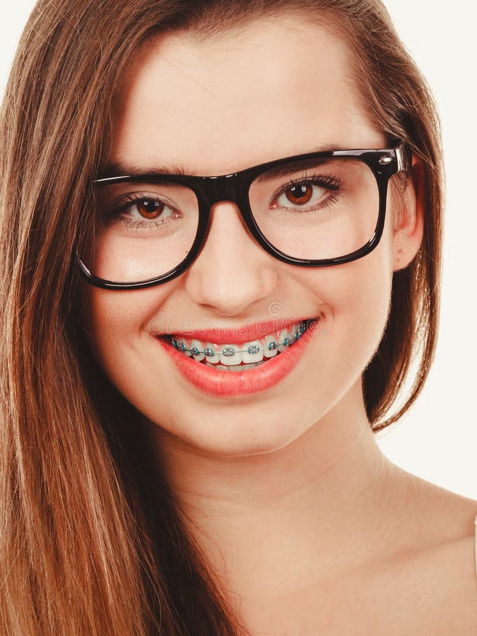 Happy Nerdy Teenage In Eyeglasses Showing Braces Stock Image Image Of Vision Nerdy 86452873