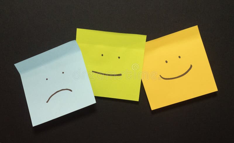 Happy, Neutral, and Sad Faces on Sticky Notes Stock Photo - Image of ...