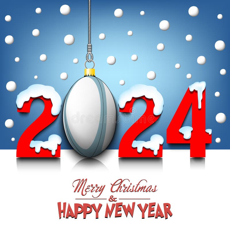 Happy New Year 2024 and Rugby Ball Stock Illustration - Illustration of ...
